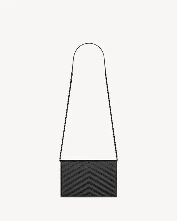 Saint Laurent Cassandre Envelope Chain Wallet In Grain De Poudre Leather