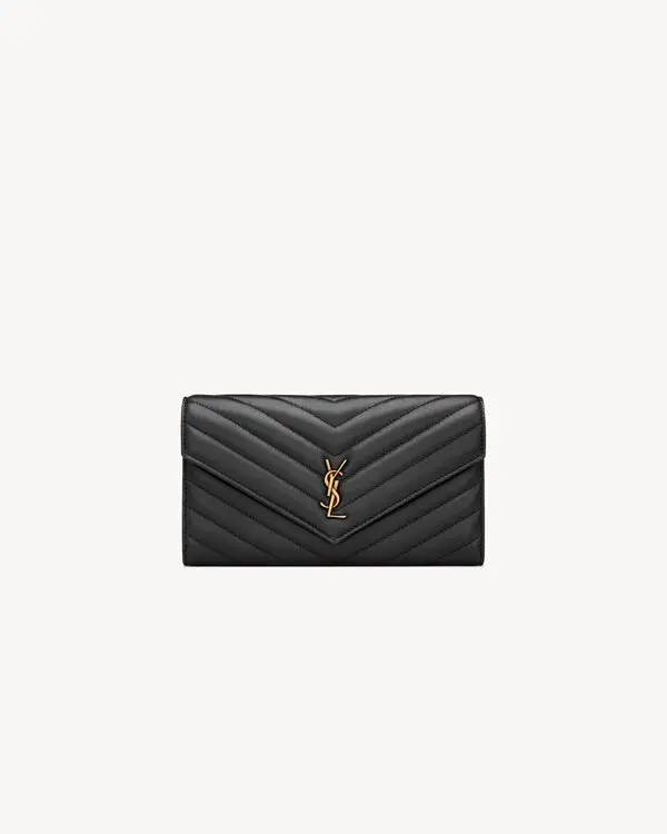 Saint Laurent Cassandre Matelassé Large Flap Wallet In Lambskin - Black