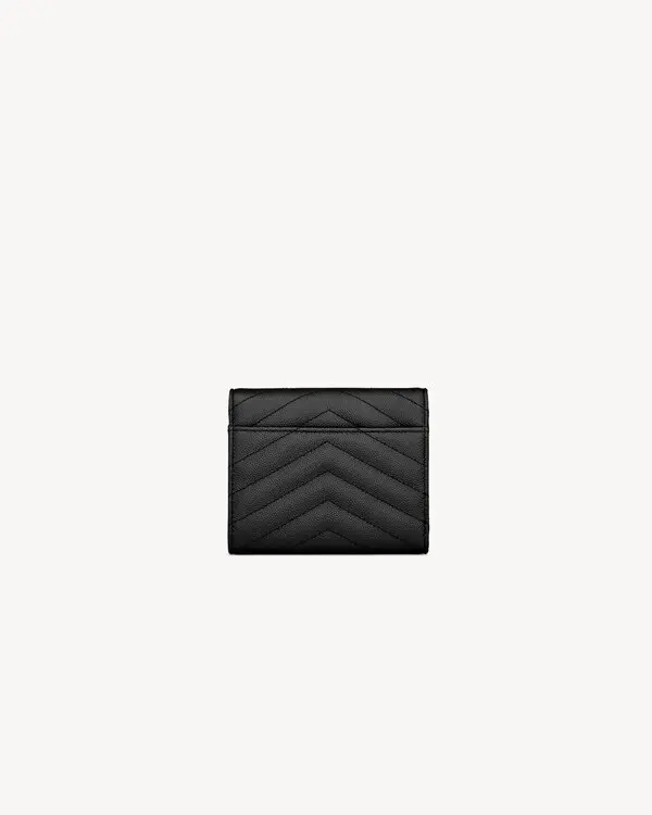 Saint Laurent Cassandre Matelassé Compact Tri Fold Wallet In Grain De Poudre Leather