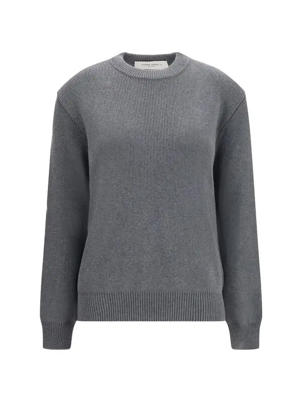GOLDEN GOOSE Cotton Crewneck Sweater With Back Logo - Gray