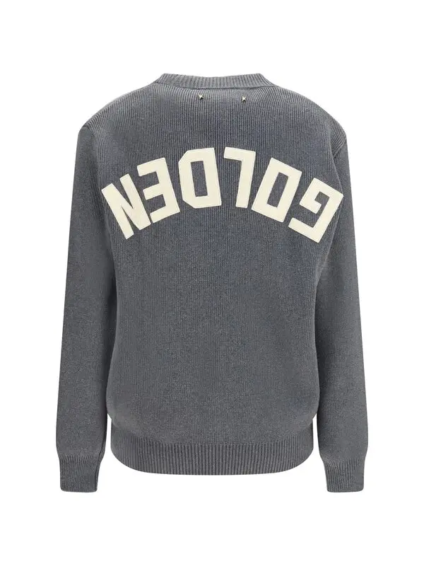 GOLDEN GOOSE Cotton Crewneck Sweater With Back Logo - Gray