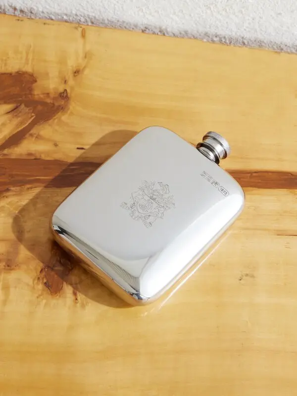 Dunhill Armorial Engraved -tone Flask - Silver