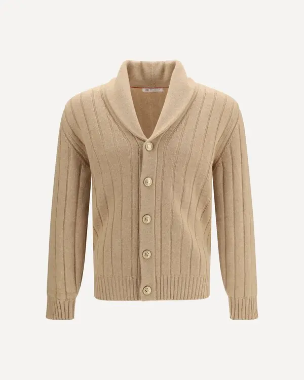 Brunello Cucinelli Ribbed Cashmere Cardigan - Beige