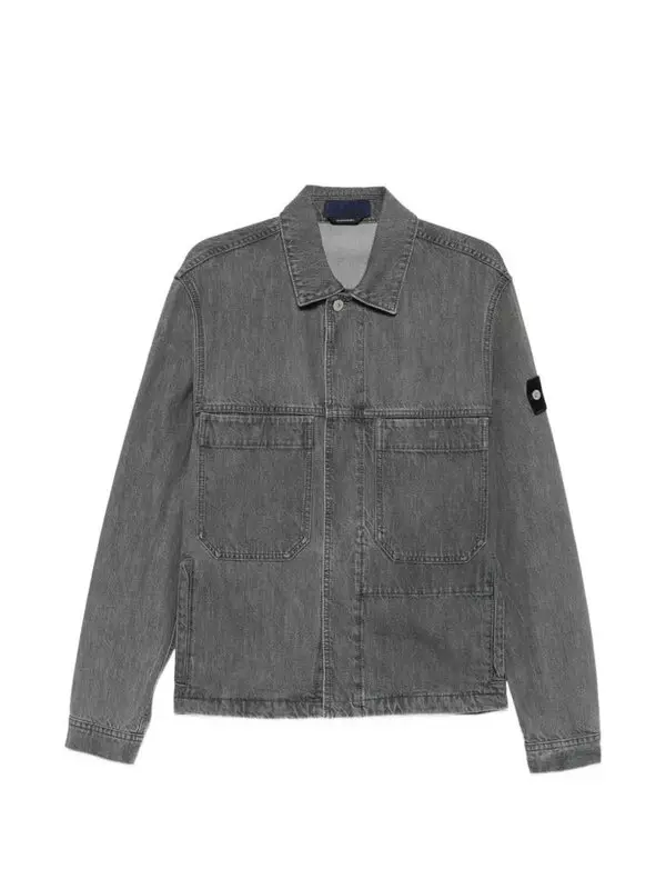 Stone Island Denim Jacket With Logo Patch - Grey