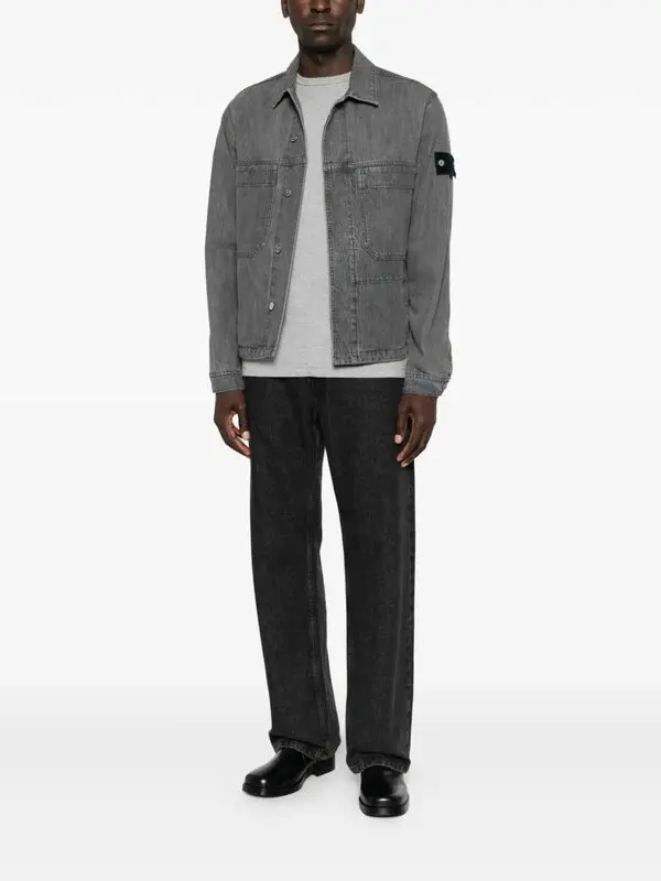 Stone Island Denim Jacket With Logo Patch - Grey