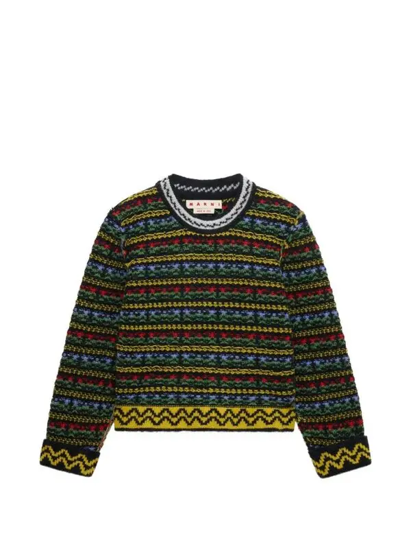 Marni Black Shetland Wool Sweater With Fair Isle Pattern - Multi