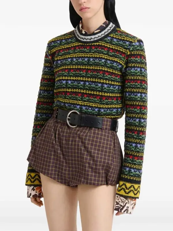 Marni Black Shetland Wool Sweater With Fair Isle Pattern