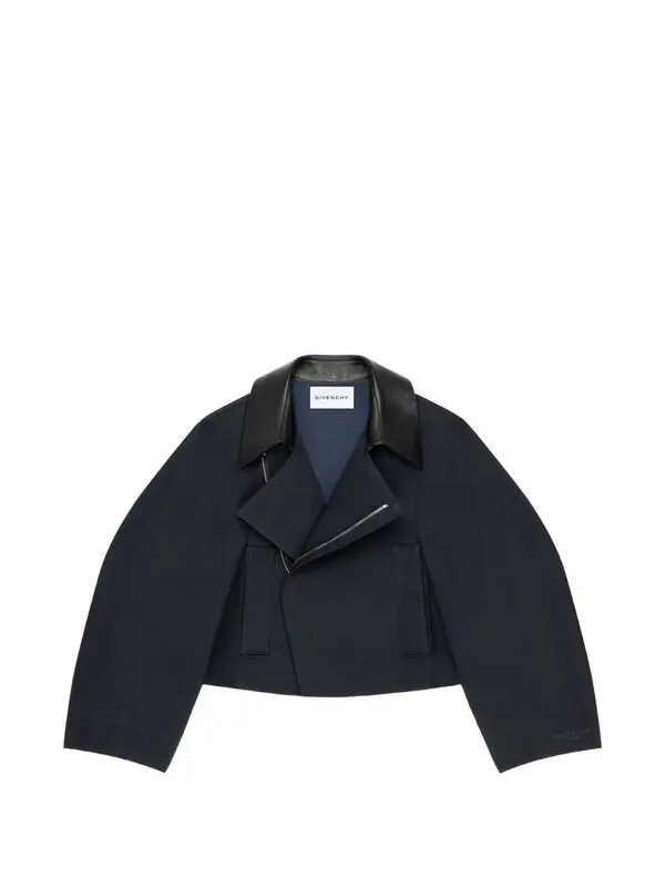 Givenchy Short Cotton And Wool Coat With Leather Collar