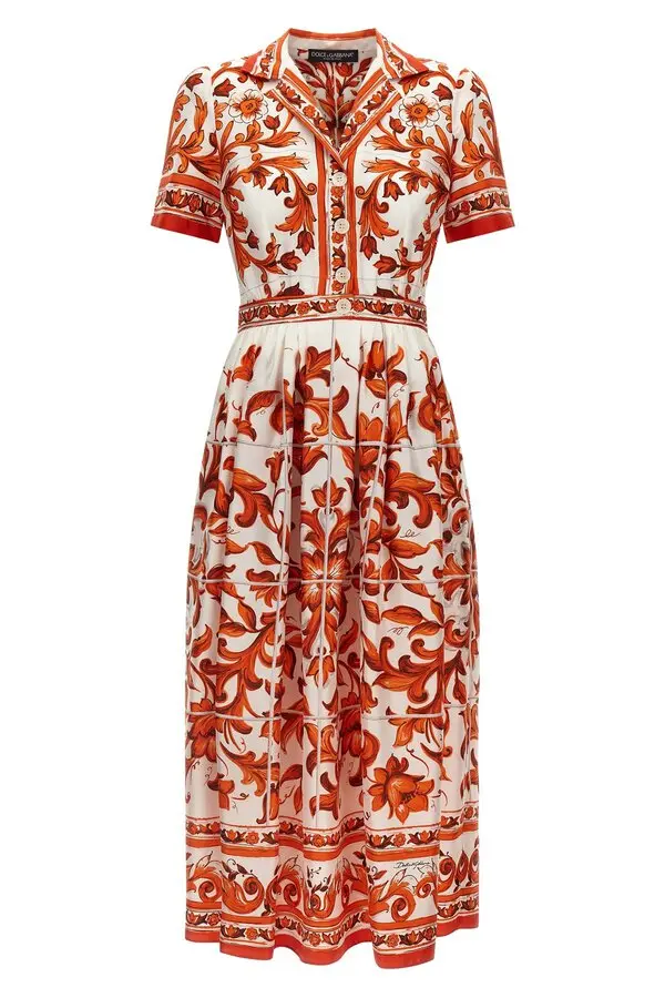 Dolce & Gabbana Maiolica' Print Dress - Orange