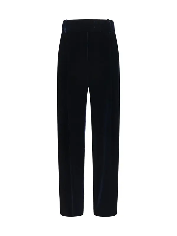 Giorgio Armani Wide Leg Pants With Double Pleats In Viscose And Silk Velvet - Blue