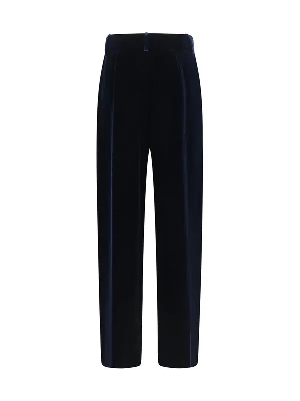 Giorgio Armani Wide Leg Pants With Double Pleats In Viscose And Silk Velvet - Blue