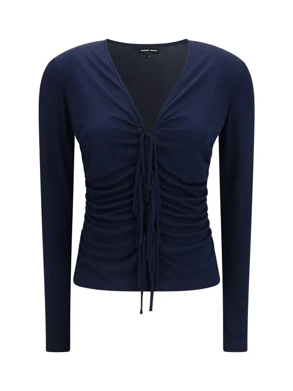 Giorgio Armani V-neck Viscose Jersey Top - Blue