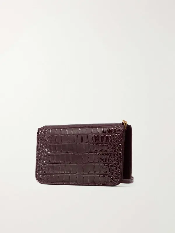 Saint Laurent Cassandre Strap Croc-effect Patent Leather Clutch