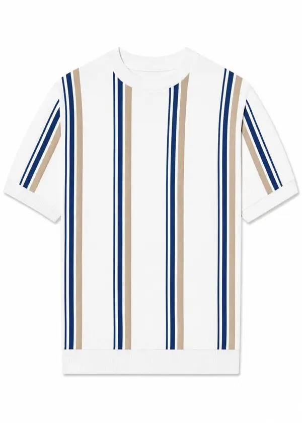 VAYLA Neutrals / Blue / White Short Sleeve Crew Neck Block Stripe Top In White & Blue