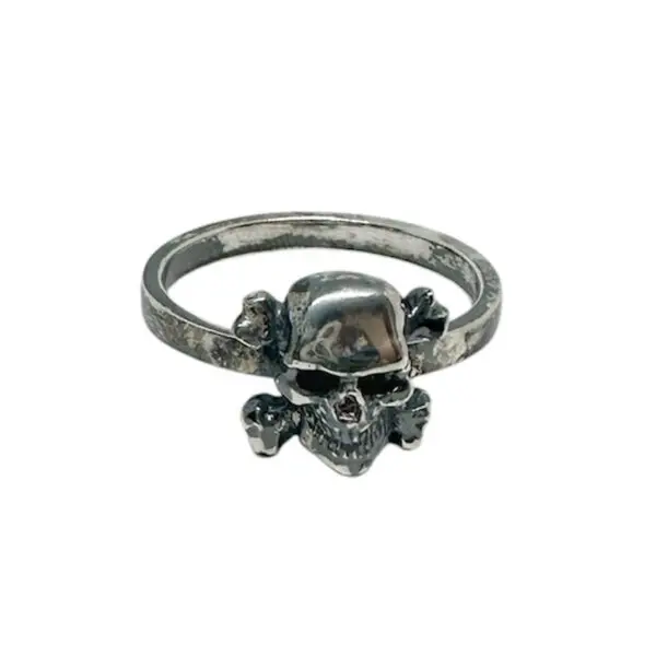 TG-JEWELLERY BY TAMARA GERVASIO Skull Band Ring – Handcrafted Sterling Silver, Recycled One Of A Kind - Silver/black