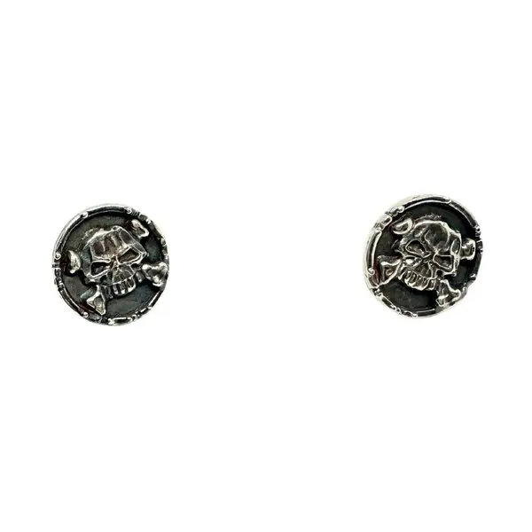 TG-JEWELLERY BY TAMARA GERVASIO Silver / Black Medaglie Skull Bones Stud Earring – Sterling Silver - Silver/black