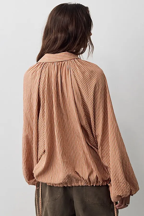 Free People We The Free In My Bubble Button Down Top - Cinnamon Combo