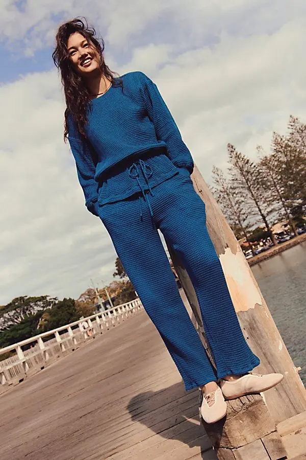 Free People Neva Waffle Pant Set - Poseidon