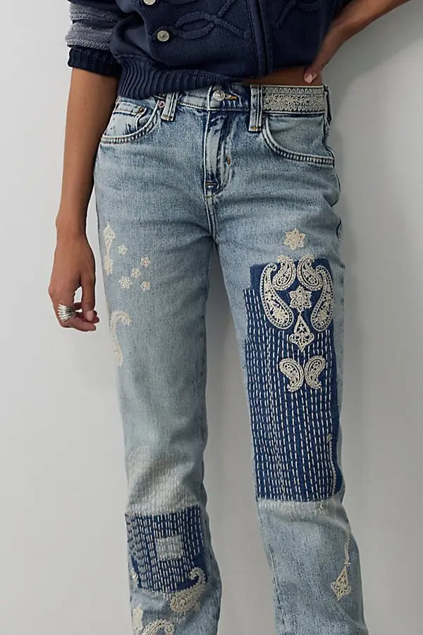 Free People We The Free Nash Embroidered Jeans - Classic