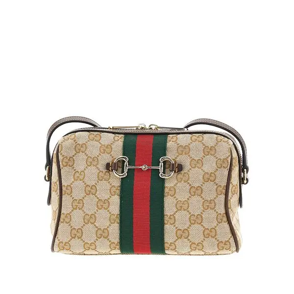 Gucci Small Horsebit Web' Crossbody Bag - Brown
