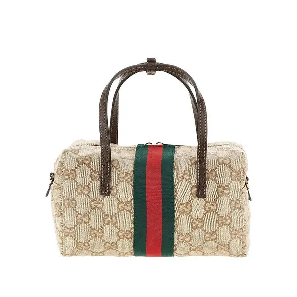 Gucci Mini 'boston' Bag With Web Detail - Brown