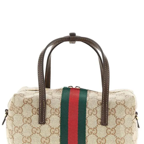 Gucci Mini 'boston' Bag With Web Detail - Brown