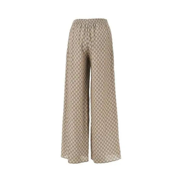Gucci Gg Silk Wide-leg Pants - Beige