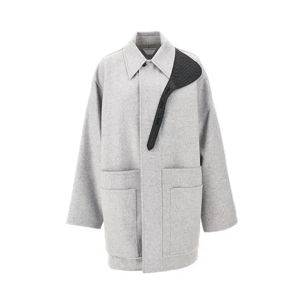 Bottega Veneta Double Coat With Intrecciato Leather Strap - Grey