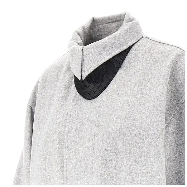 Bottega Veneta Double Coat With Intrecciato Leather Strap - Grey