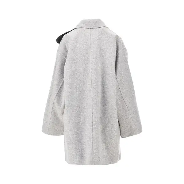 Bottega Veneta Double Coat With Intrecciato Leather Strap - Grey