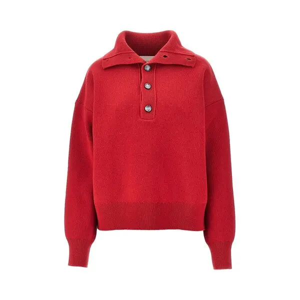 AMI Paris Buttoned High-neck Wool Sweater Woan