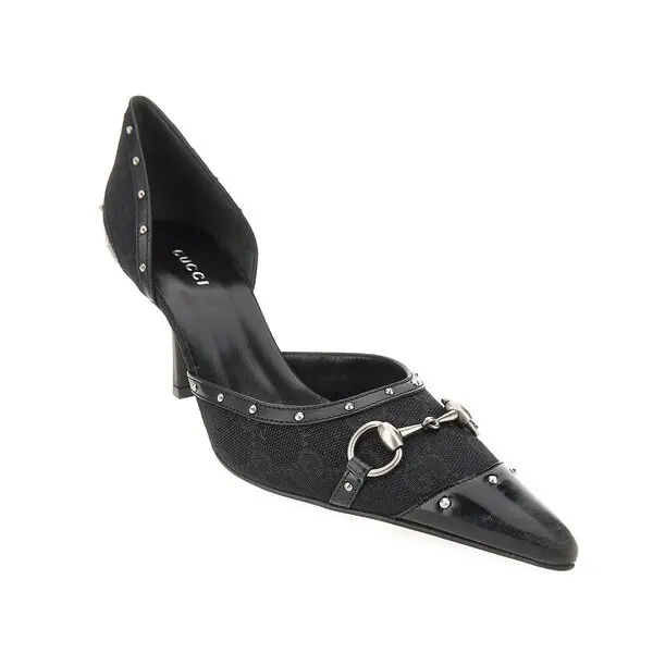 Gucci Gg Canvas And Leather 'savoy' Pumps