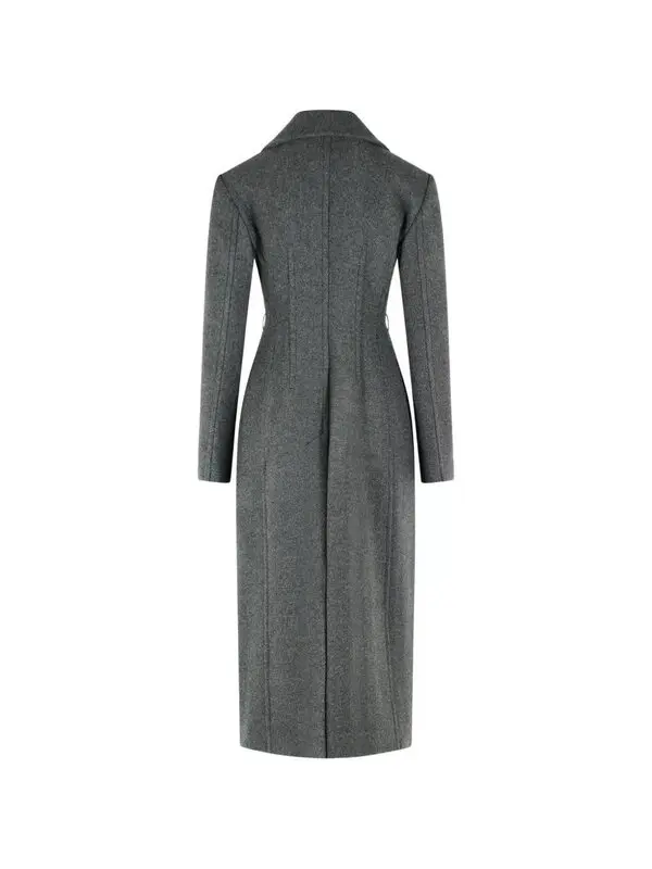 Sportmax Chevron-effect Virgin Wool Breasted Coat - Black