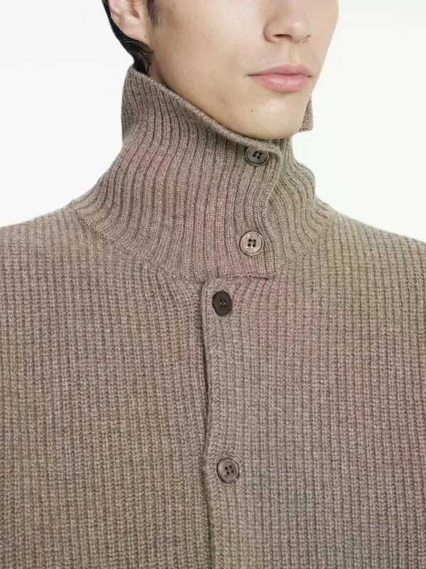 TONYWACK Ribbed-knit Button-up Sweater - Neutrals
