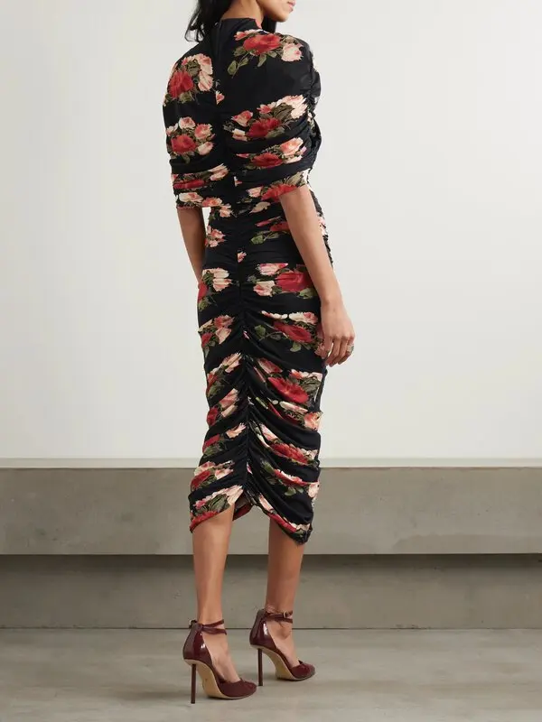 Magda Butrym Ruched Layered Floral-print Jersey Maxi Dress