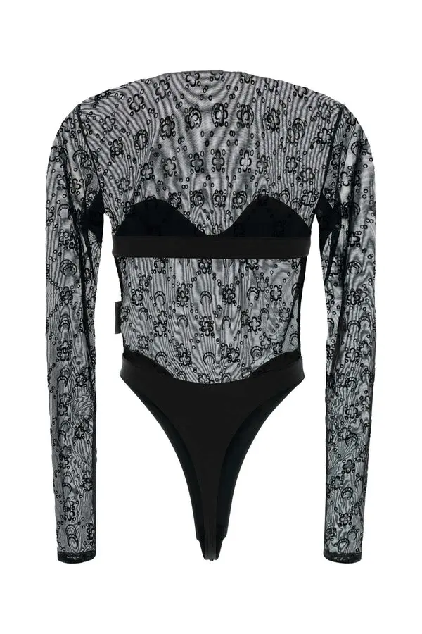 MARINE SERRE Stretch Tulle Bodysuit - Black
