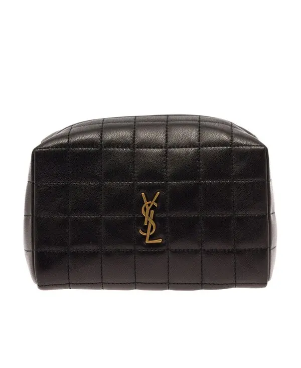 Saint Laurent Cassandre Matelassé Carré Small Cosmetic Pouch In Lambskin - Black