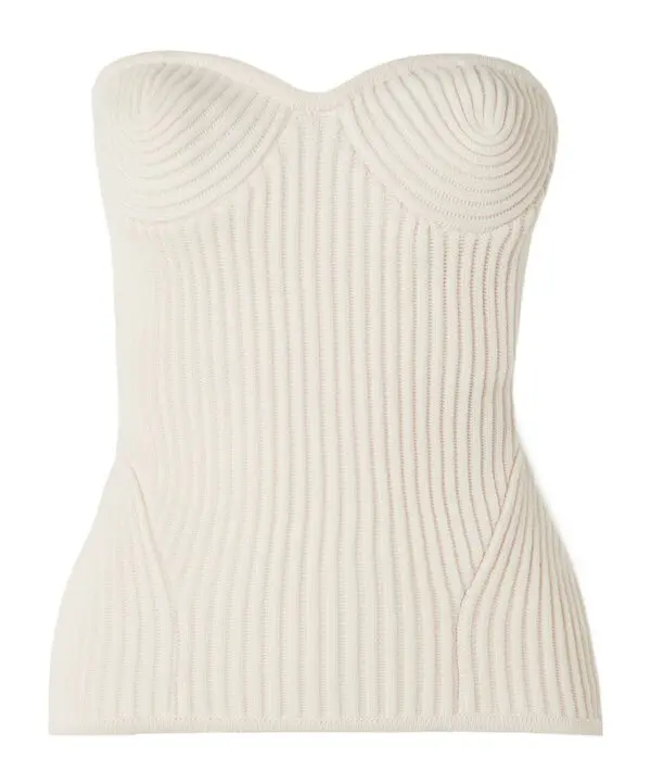 JEAN PAUL GAULTIER Paneled Ribbed Wool-blend Bustier Top - No