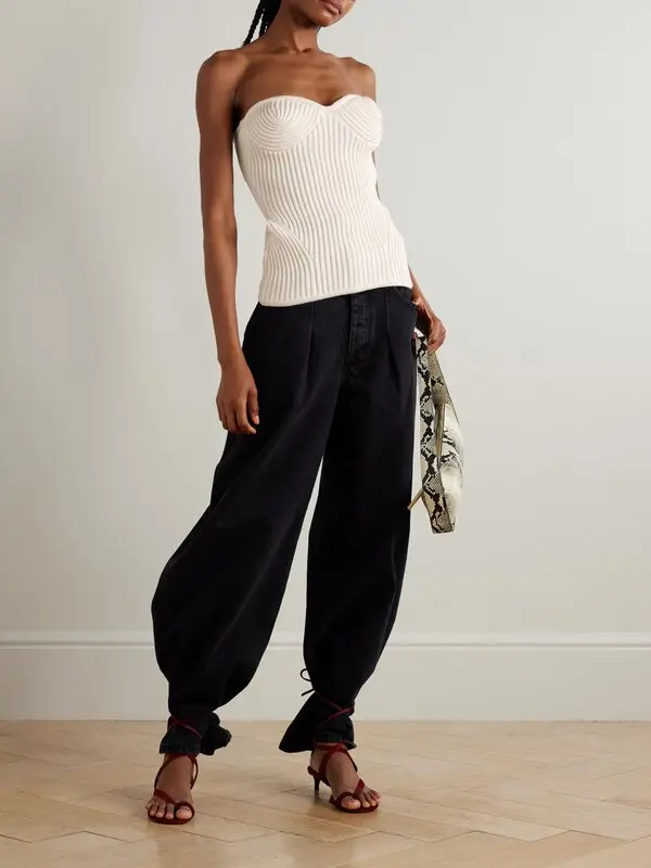 JEAN PAUL GAULTIER Paneled Ribbed Wool-blend Bustier Top