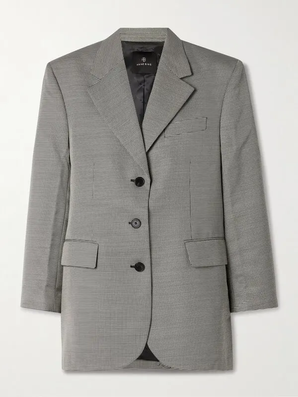 ANINE BING Sara Houndstooth Wool-blend Blazer - No
