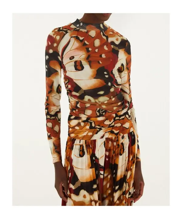 Farm Rio Sheer Printed Long-sleeve Top