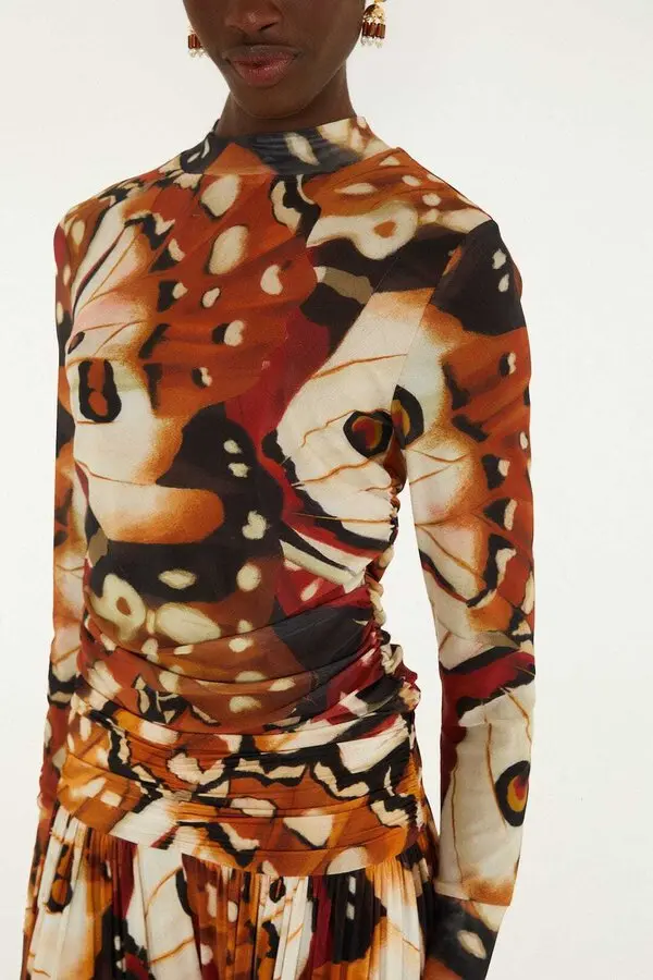 Farm Rio Sheer Printed Long-sleeve Top