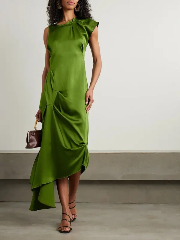 Victoria Beckham Draped Satin Midi Dress