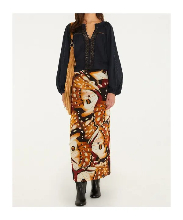 Farm Rio Butterfly Print Midi Skirt