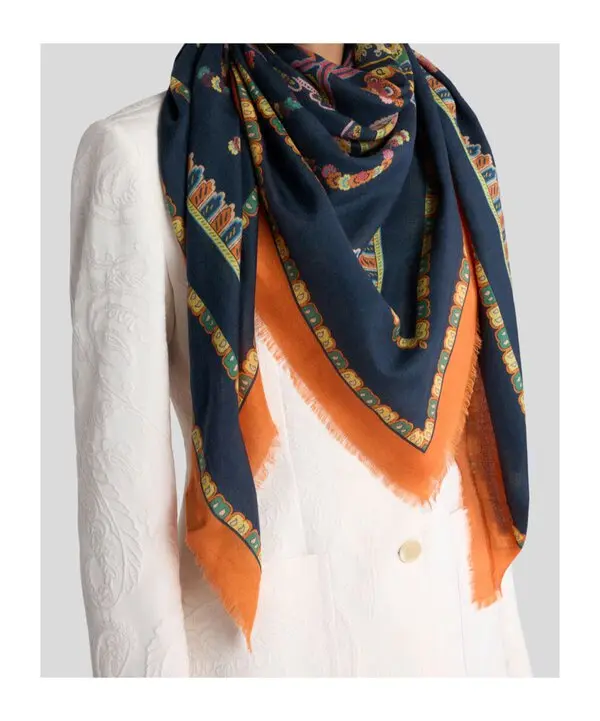 Etro Paisley Border Square Shawl