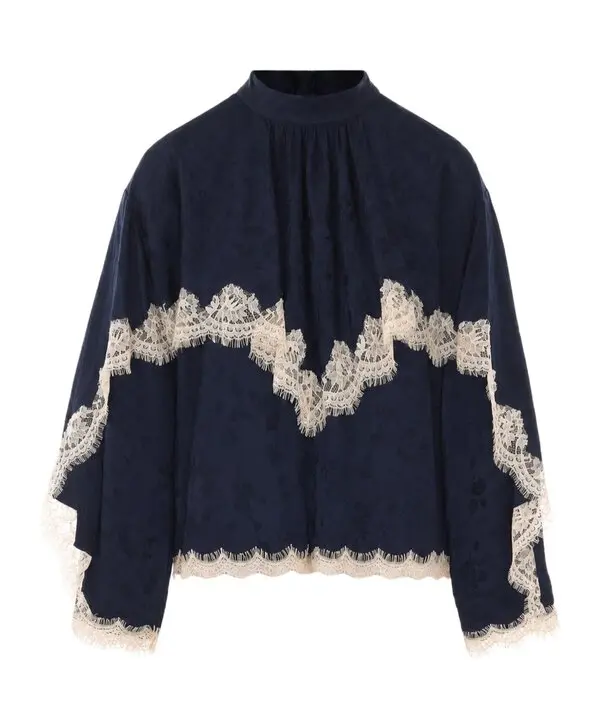 Sea Lace-trimmed Jacquard Shirt