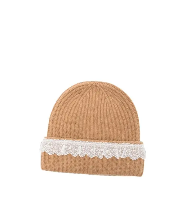 GANNI Tigers Eye Lace Trim Beanie Hat