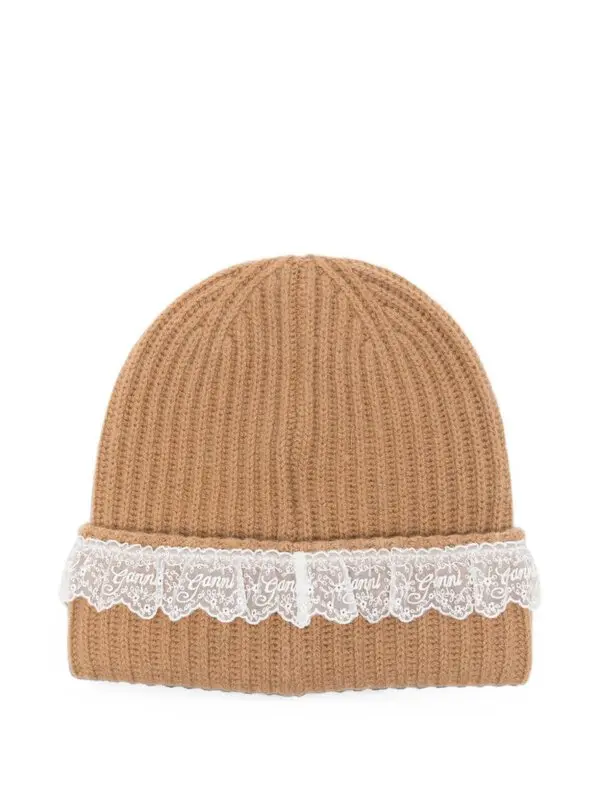 GANNI Tigers Eye Lace Trim Beanie Hat