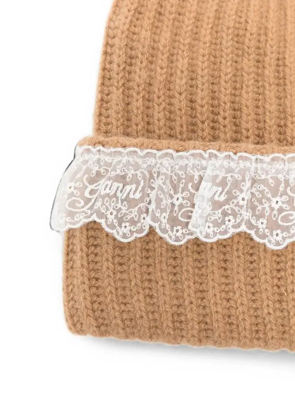 GANNI Tigers Eye Lace Trim Beanie Hat