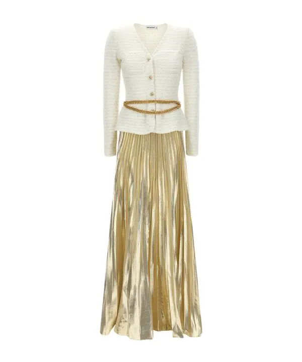 SELF-PORTRAIT Long Pleated Skirt Dress